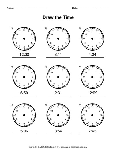 Drawing Hands on Clocks Worksheets Generator