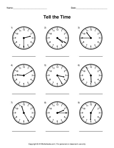 Tell the Time Worksheets Generator