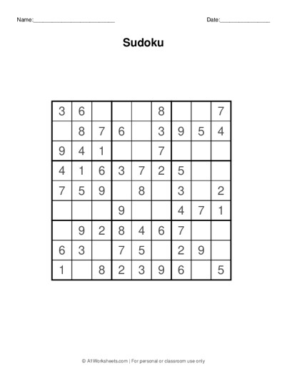Printable Sudoku Puzzle Generator